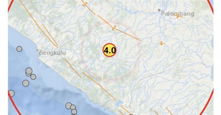 Gempa Darat M4.0 Guncang Muara Enim, Kedalaman 1 Meter