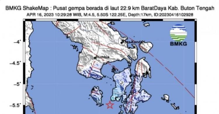 Gempa M4,5 Guncang Buton Tengah, Kedalaman 17 Km