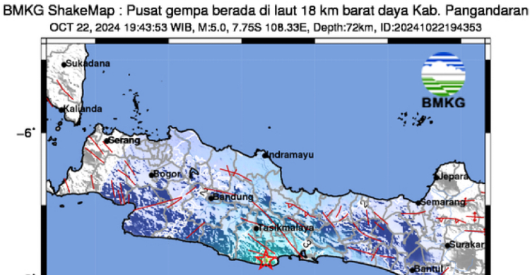 Gempa M5,0 Guncang Pangandaran, Getaran Terasa Hingga Pelabuhan Ratu