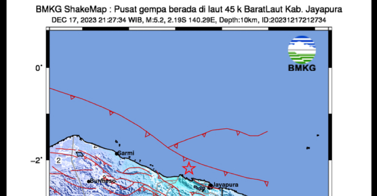 Gempa M5,2 Guncang Jayapura, Tak Berpotensi Tsunami