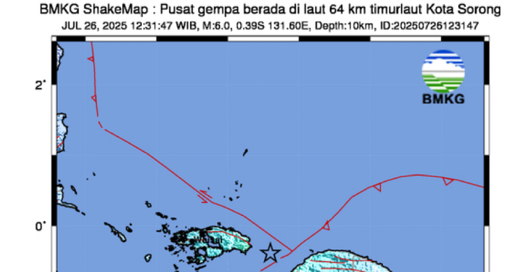 Gempa M6,0 Guncang Kota Sorong Papua Barat, Tidak Berpotensi Tsunami