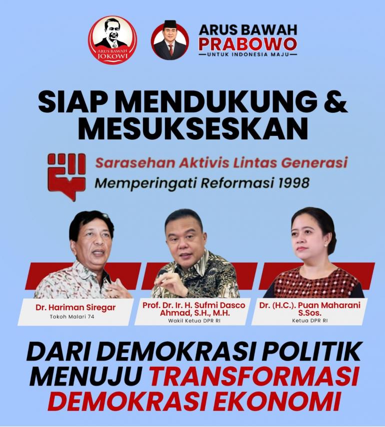 Arus Bawah Prabowo Dukung Sarasehan Aktivis 98 Bersama Puan dan Dasco