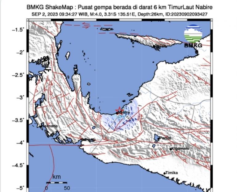 Gempa M4,0 Goyang Nabire Papua, Kedalaman 26 Km