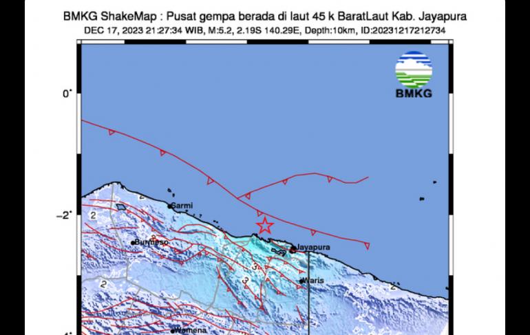 Gempa M5,2 Guncang Jayapura, Tak Berpotensi Tsunami
