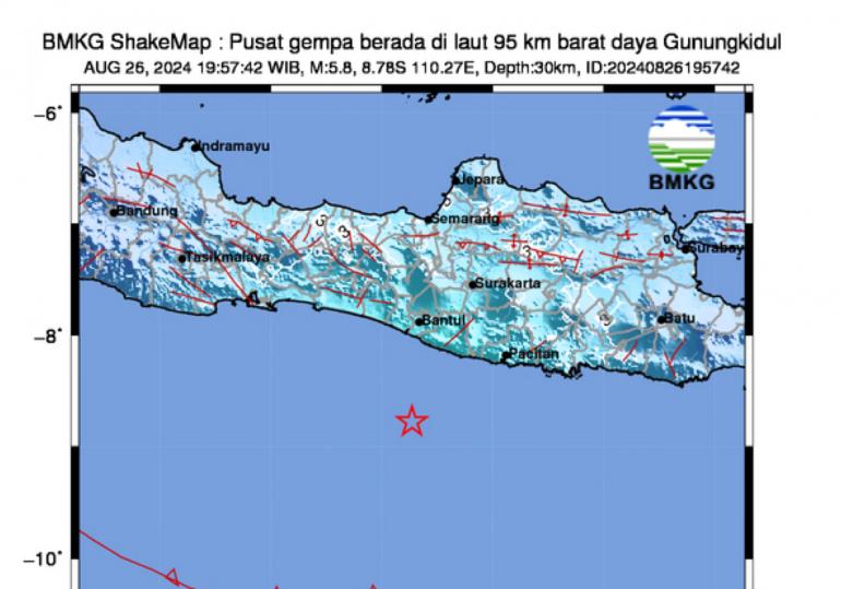 Gempa M5,8 Guncang Gunungkidul, Getaran Terasa Hingga Nganjuk Dan Malang