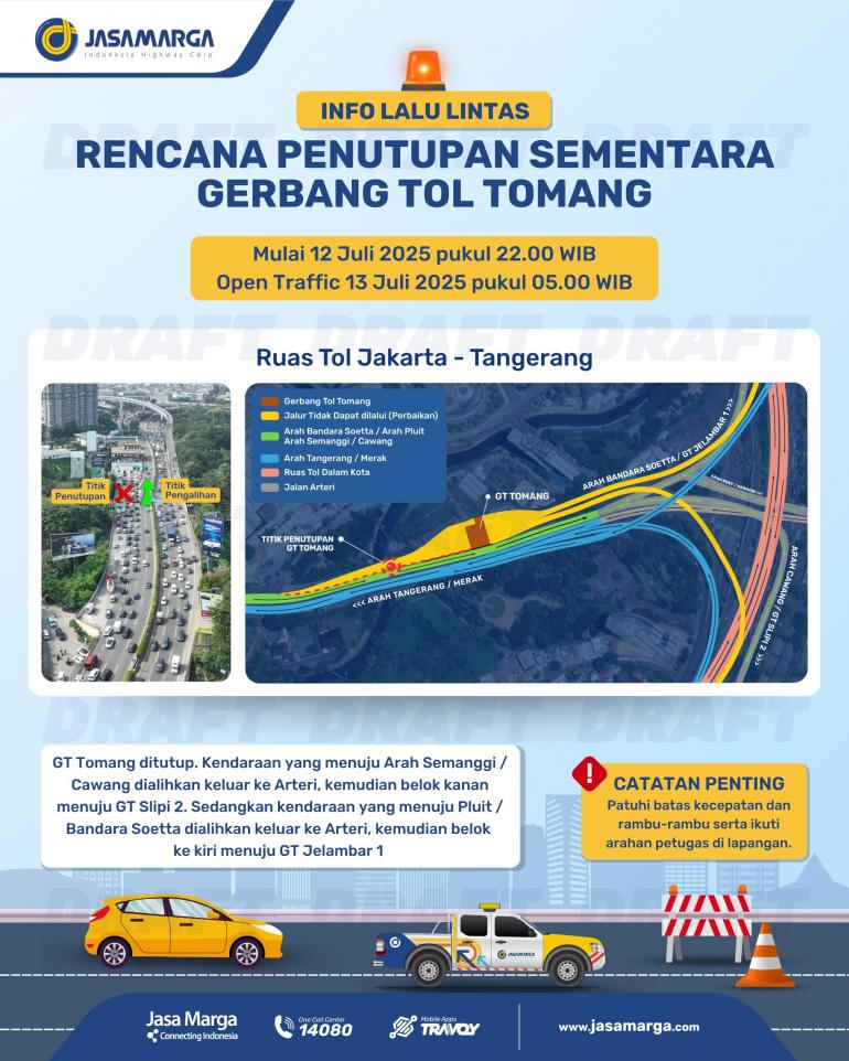 Perbaikan Jalan, Gerbang Tol Tomang Dalam Kota Ditutup Sementara Sabtu ...