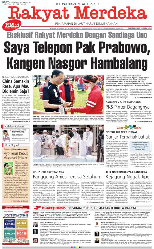Epaper Rakyat Merdeka 18 September 2021