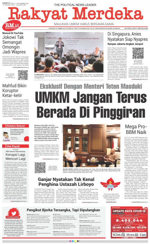 Epaper Rakyat Merdeka 17 September 2022