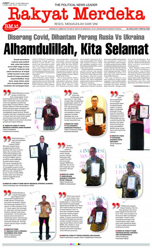 Epaper Rakyat Merdeka 30 September 2022