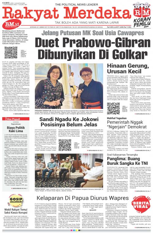Epaper Rakyat Merdeka 3 Agustus 2023