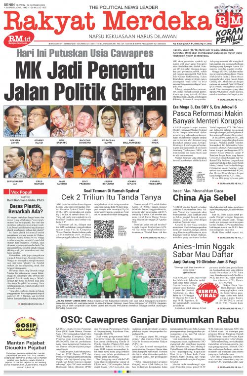 Epaper Rakyat Merdeka 16 Oktober 2023