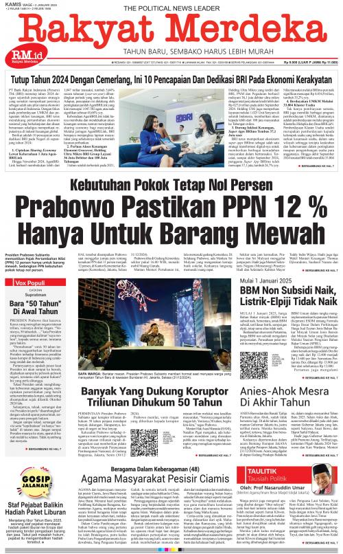 Epaper Rakyat Merdeka 2 Januari 2025